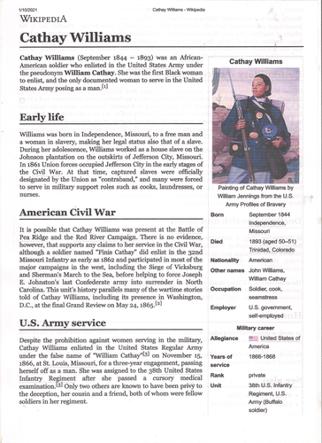 Cathay Williams (1844-1893) | Teaching Resources