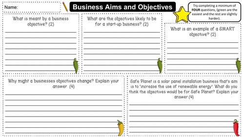 Business Aims and Objectives - Printable Activity | Teaching Resources