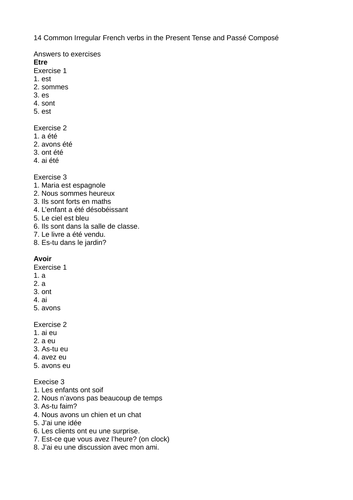 14 irregular French verbs in the present, passe compose, immediate ...