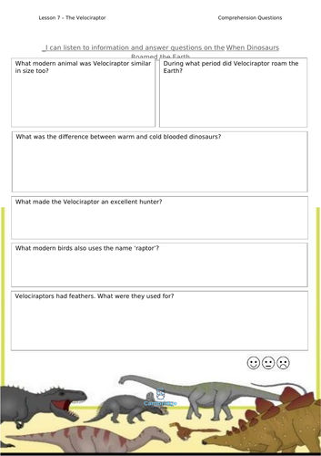 The Velociraptor | Distance Learning | Audio & Comprehension Worksheets ...