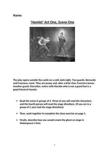 Hamlet Act1, Scene 1 unit of work for KS3 | Teaching Resources