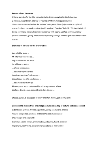 A Level Spanish Irp Example Phrases Teaching Resources