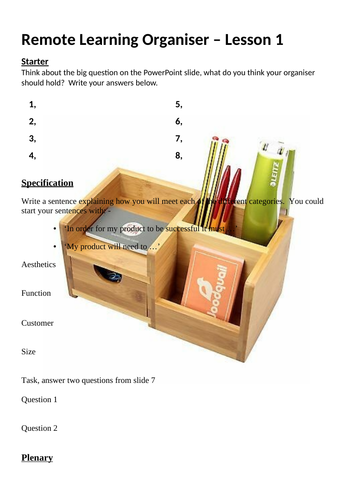 Design and Make Year 7 - Remote Learning task | Teaching Resources