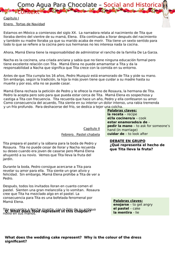 Como Agua Para Chocolate - Chapter Summaries | Teaching Resources