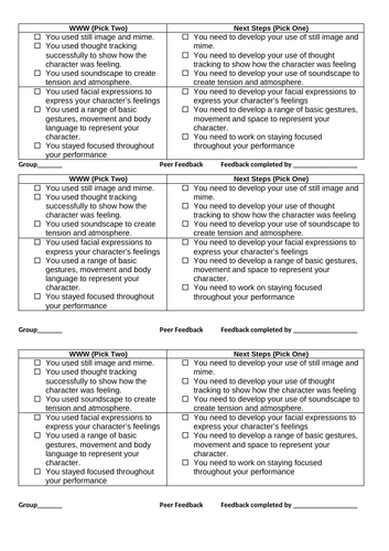 Introduction to Drama - Peer Feedback Slips | Teaching Resources