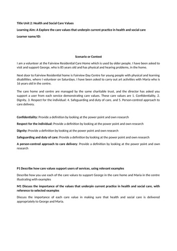 Component 2: Health and Social Care Services and Values - BTEC Level 1 ...