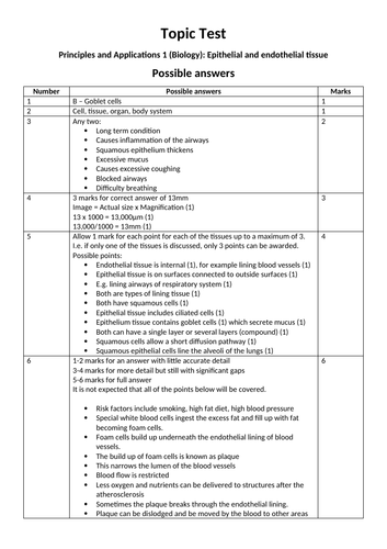 Topic Test: Endo/Epithelial Tissues | Teaching Resources