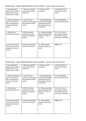 GCSE OCR B: People's Health 1250-Present QUIZ BUNDLE | Teaching Resources