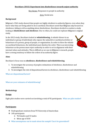 Bocchiaro's study on obedience, disobedience and whistleblowing ...