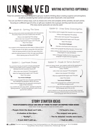 Unsolved Crime & Mystery Mini Saga Writing Activity & Resources ...