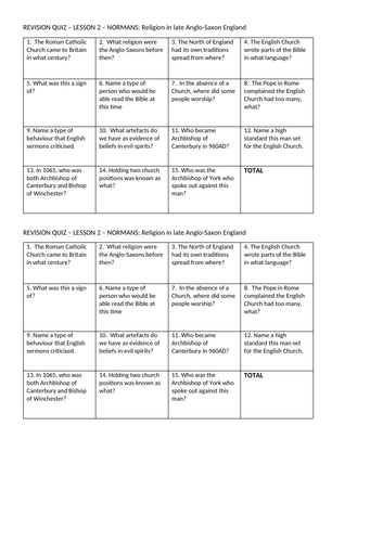 OCR B: Norman Conquest 1066-1087 QUIZ BUNDLE | Teaching Resources OCR B: Norman Conquest 1066-1087 QUIZ BUNDLE | Teaching Resources