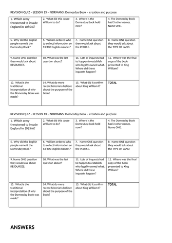 OCR B: Norman Conquest 1066-1087 QUIZ BUNDLE | Teaching Resources OCR B: Norman Conquest 1066-1087 QUIZ BUNDLE | Teaching Resources