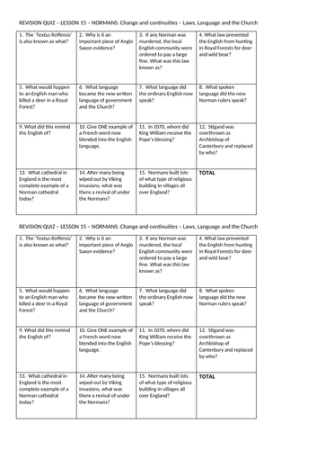 OCR B: Norman Conquest 1066-1087 QUIZ BUNDLE | Teaching Resources OCR B: Norman Conquest 1066-1087 QUIZ BUNDLE | Teaching Resources