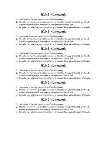 AQA GCSE Biology (9-1) B10.5 The eye FULL LESSON | Teaching Resources