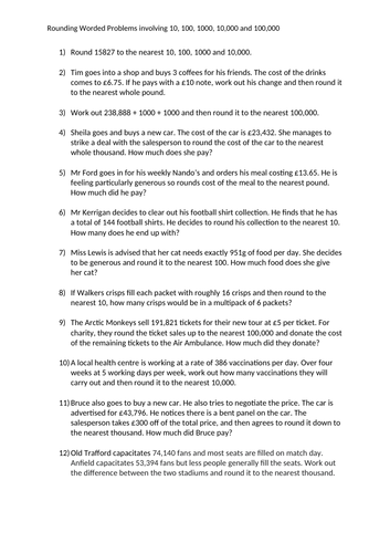 Rounding Word Problems Worksheet with Answers | Teaching Resources