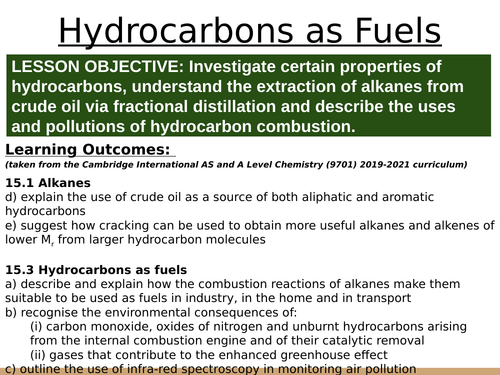 Organic Chemistry #5: Hydrocarbons as Fuels (Slides and Student Led ...