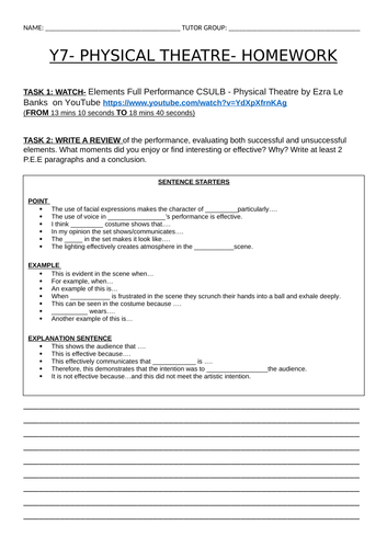 KS3 DRAMA PHYSICAL THEATRE SOL | Teaching Resources