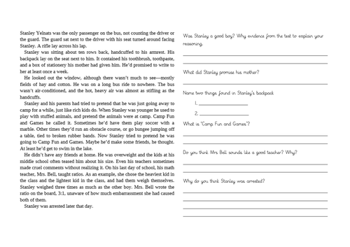 Holes by Louis Sachar guided reading comprehension | Teaching Resources