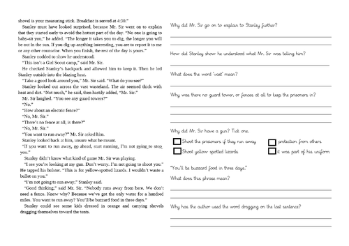 Holes by Louis Sachar guided reading comprehension | Teaching Resources