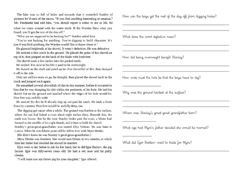 Holes by Louis Sachar guided reading comprehension | Teaching Resources