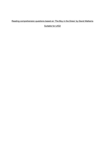 Reading comprehension questions based on ‘The Boy in the Dress’ by ...