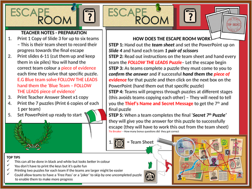 Italian Escape Room - The Italian Job | Teaching Resources