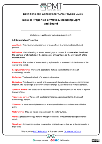 CAIE GCSE Physics Definitions | Teaching Resources CAIE GCSE Physics Definitions | Teaching Resources