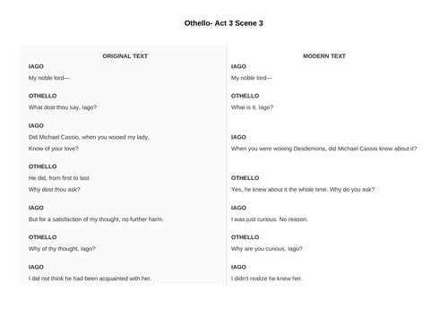 KS3 DRAMA OTHELLO SOL | Teaching Resources