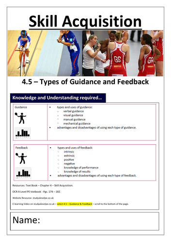 OCR A Level PE - Skill Acquisition ILT5 - Types and Uses of Guidance ...