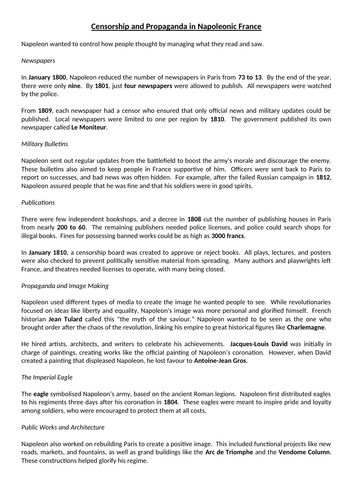 Censorship and Propaganda in Napoleon's France | Teaching Resources