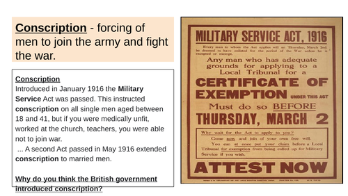 Conscription in WW1 - Suitable for Online Learning | Teaching Resources
