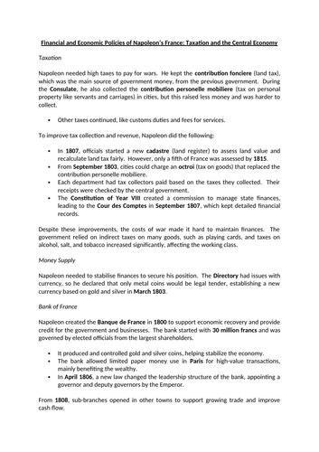 Napoleon's Financial and Economic Policies | Teaching Resources