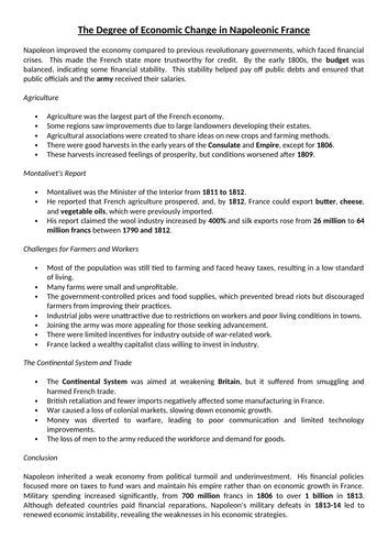 Economic Changes in Napoleonic France | Teaching Resources