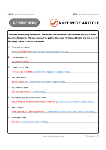 French Determiners: Indefinite, Definite and Partitive Articles ...