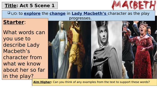 Lady Macbeth Act 5 Scene 1 Macbeth | Teaching Resources