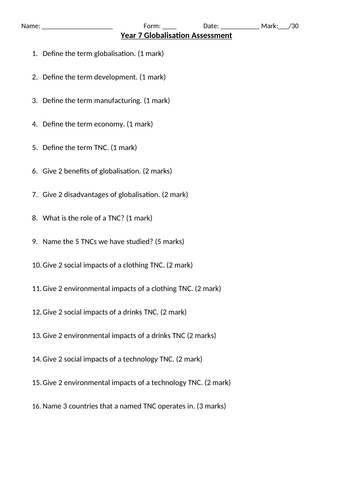 Globalisation Assessment | Teaching Resources