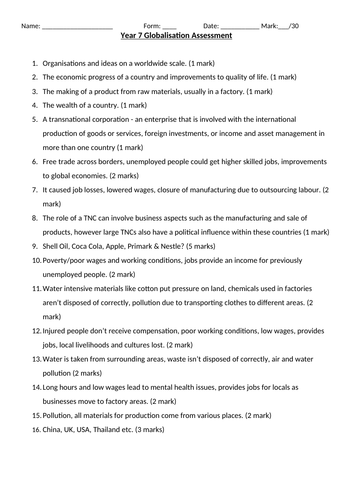 Globalisation Assessment | Teaching Resources