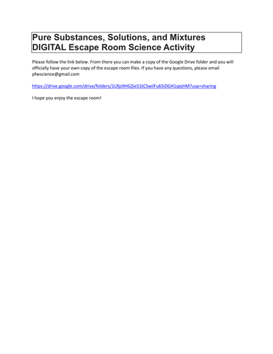 Pure Substances, Solutions, and Mixtures DIGITAL Escape Room | Teaching ...