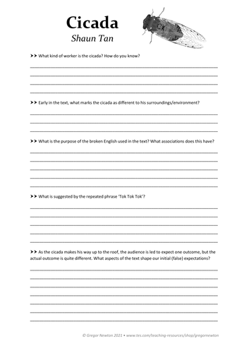 Cicada ~ Shaun Tan ~ Worksheet set | Teaching Resources