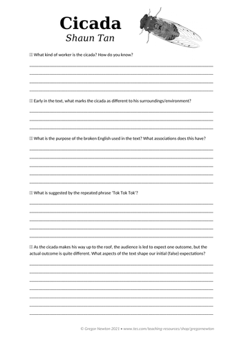 Cicada ~ Shaun Tan ~ Worksheet set | Teaching Resources