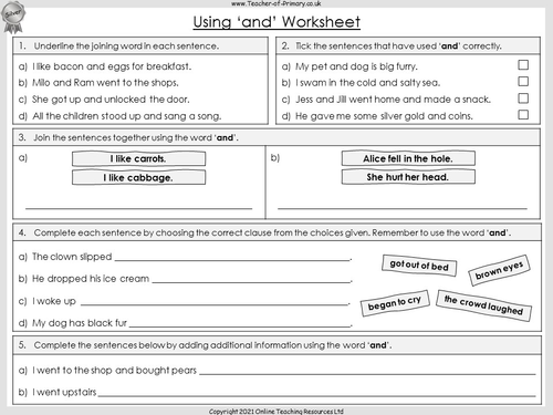 Using 'and' - Year 1 | Teaching Resources