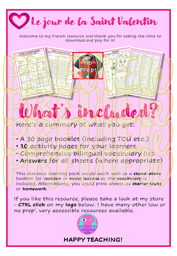 French Valentine's Day Year 8 La Saint Valentin | Teaching Resources