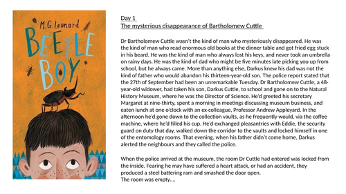 Beetle Boy - KS2 Reading comprehension | Teaching Resources