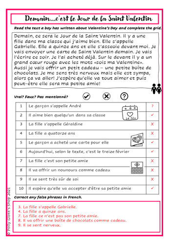 French Valentine's Day Year 10 La Saint Valentin | Teaching Resources