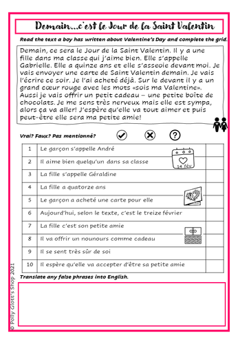 French Valentine's Day Year 10 La Saint Valentin | Teaching Resources