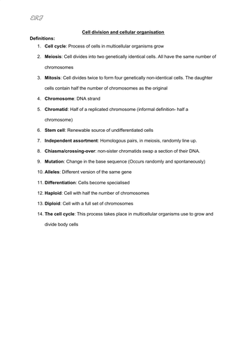 OCR A Level Biology Cell Division Revision Sheets | Teaching Resources