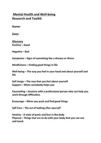 Mental Health and Well-being Booklet KS2/3/SEN | Teaching Resources