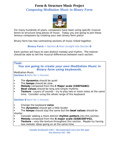 Form and Structure - Binary form meditation music project | Teaching ...