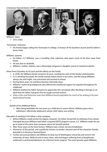 Streetcar context and thematic quotes A* | Teaching Resources