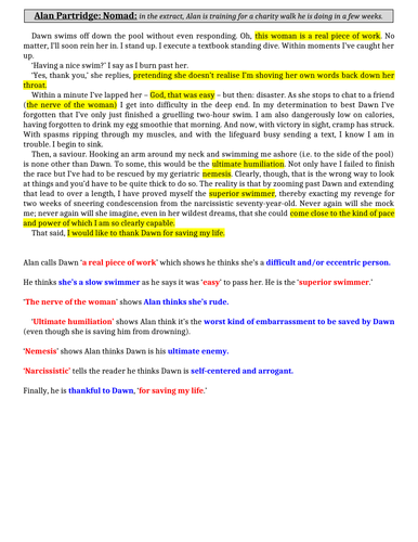 The 'HOW' question: ALAN PARTRIDGE (Reading revision GCSE English Lang ...